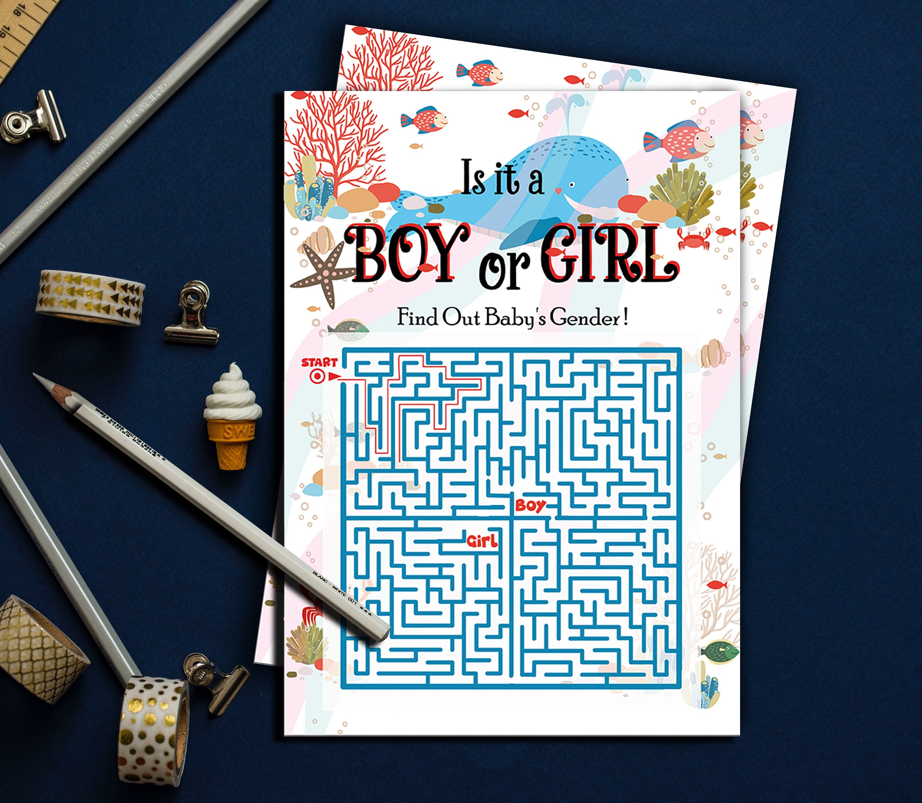 Printable Boy or Girl Gender Reveal Maze Game Ocean Design - Gender ...