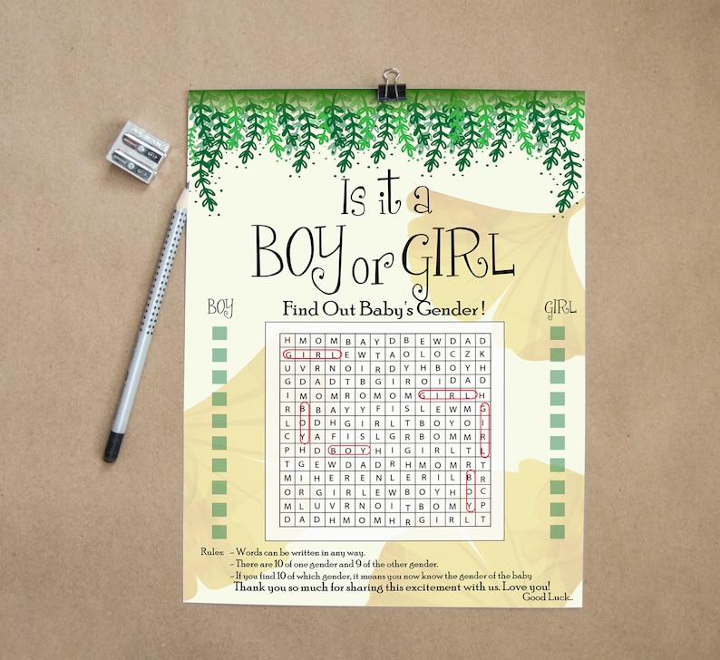 Baby Gender Reveal Word Search Game Gender Reveal Party Game - Etsy