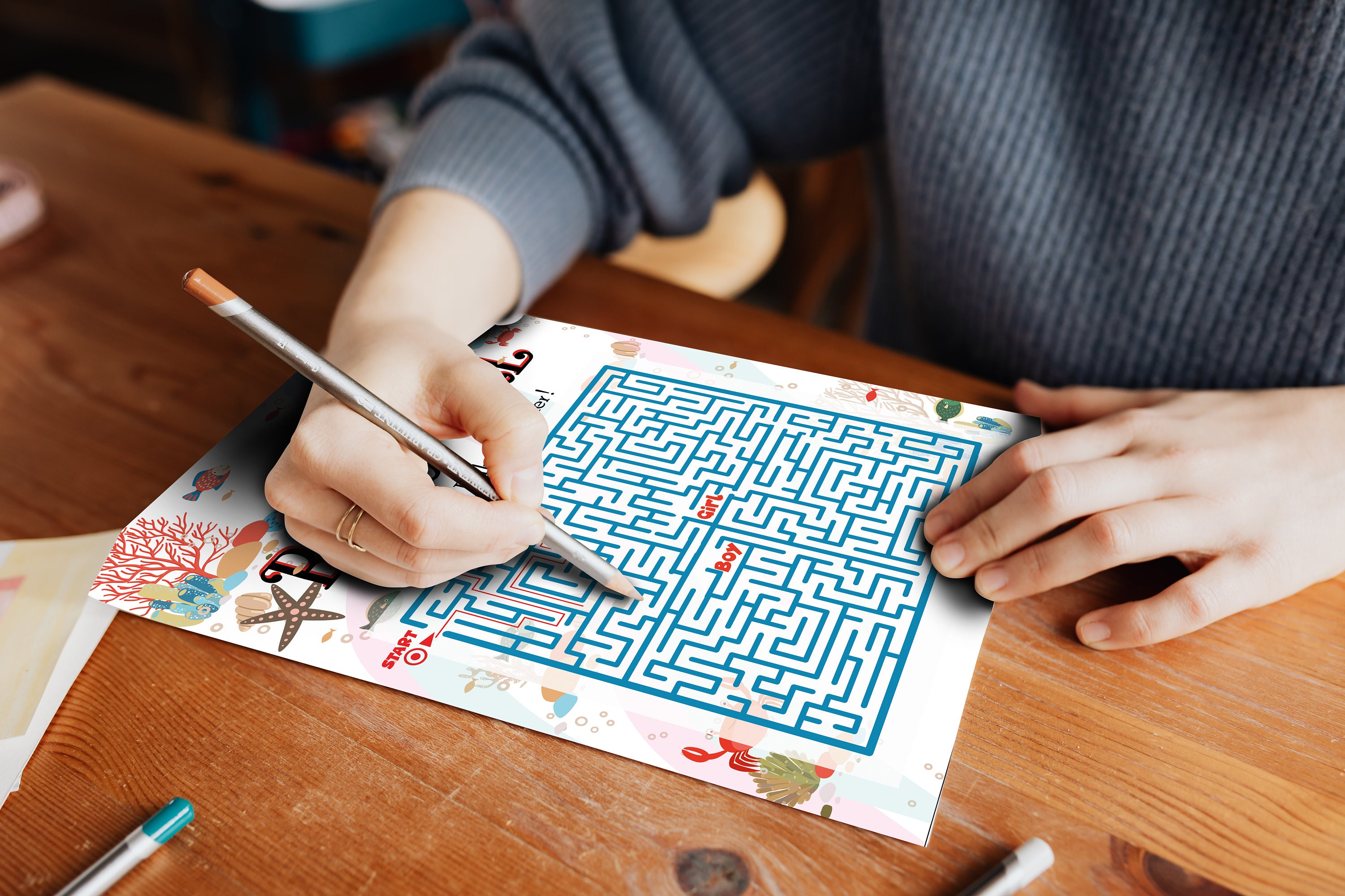 Printable Boy or Girl Gender Reveal Maze Game Ocean Design - Gender ...