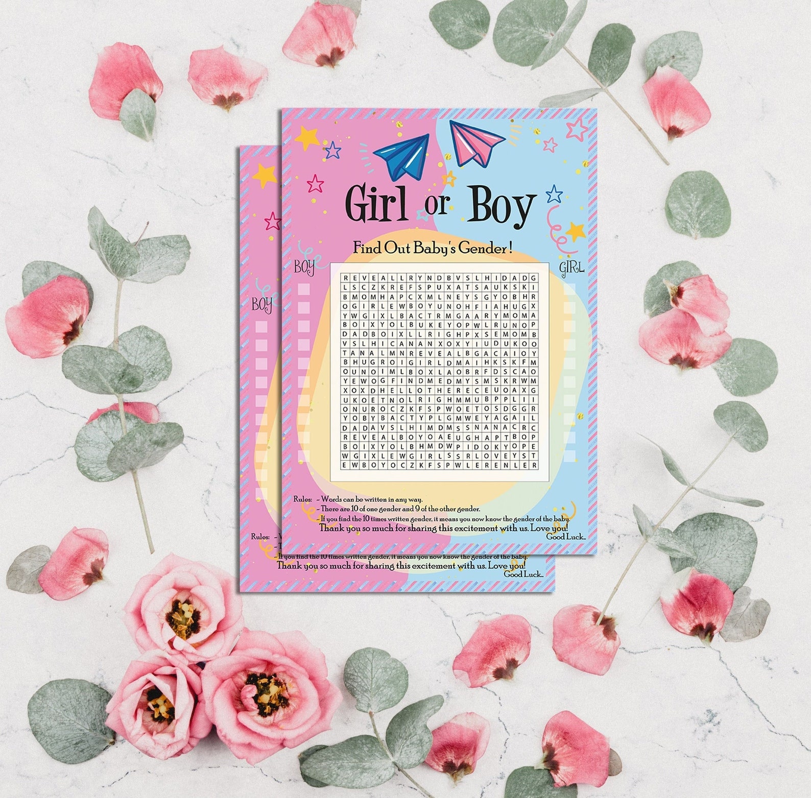 Baby Gender Reveal Word Search Game - Gender Reveal Party Game - Gender ...