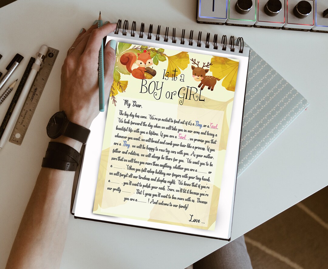 Gender Reveal Ideas First Letter to the Unborn Baby Printable Boy or ...