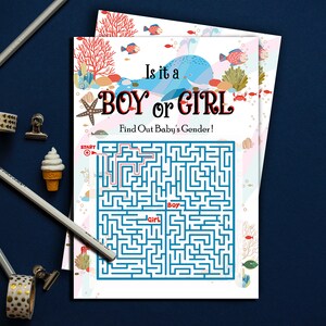 Printable Boy or Girl Gender Reveal Maze Game Ocean Design - Gender ...