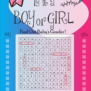 Printable Boy or Girl Gender Reveal Word Search Game With Kite Design ...