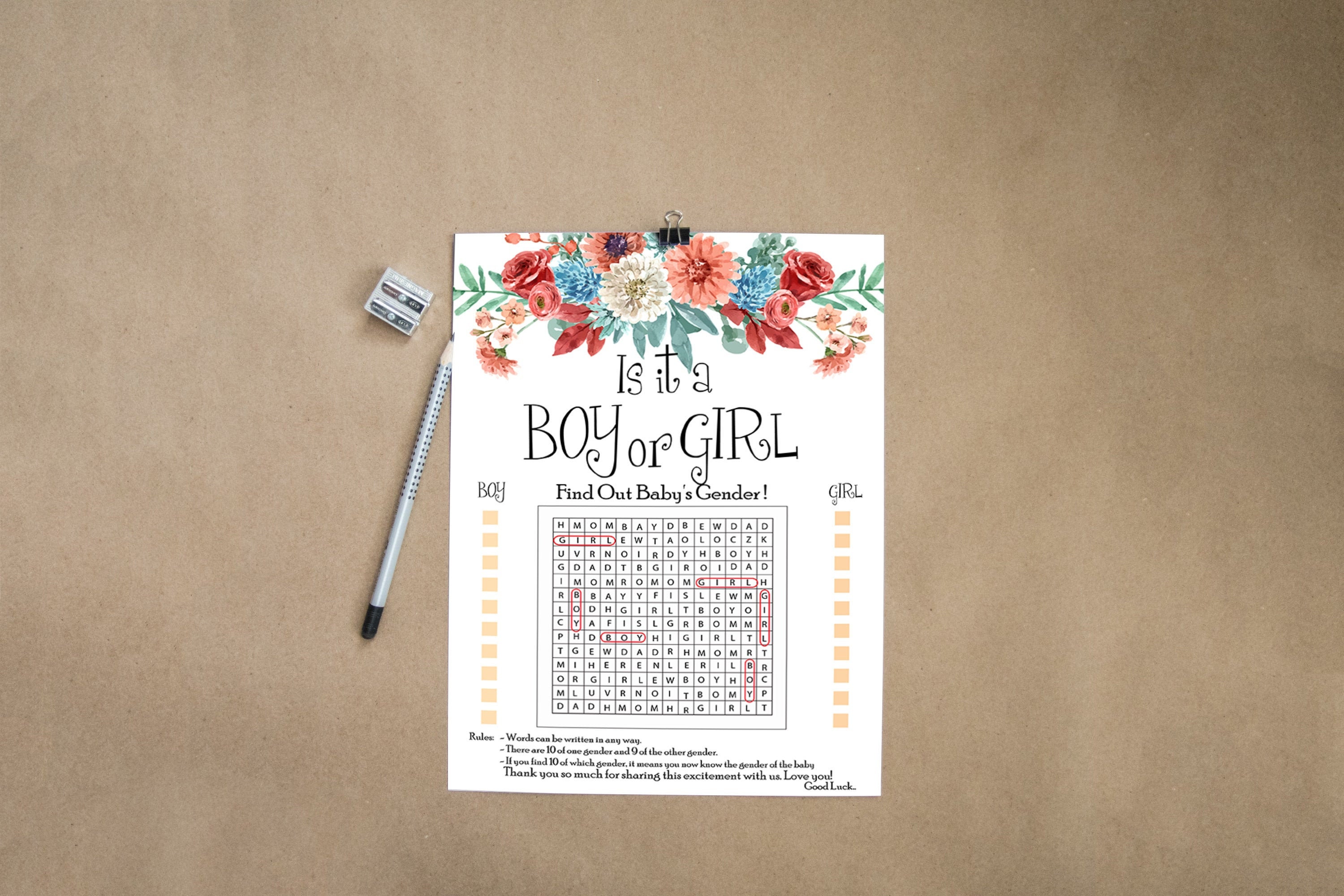 Printable Boy or Girl Gender Reveal Word Search Game With - Etsy