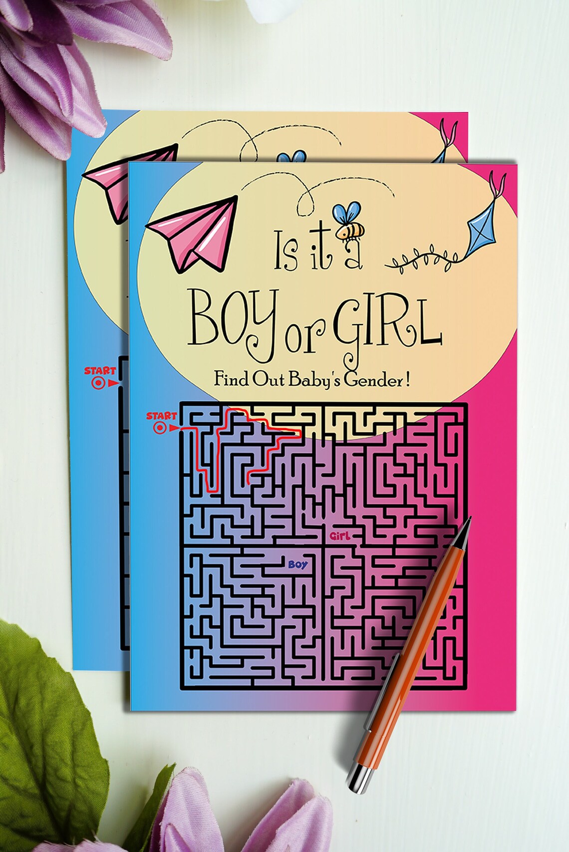 Printable Gender Reveal Maze Game Kite Design Gender Reveal - Etsy