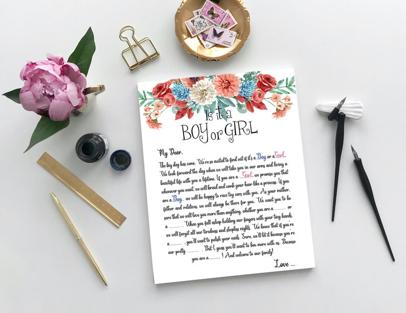 Printable Boy or Girl Gender Reveal Game * First Letter to the Unborn ...