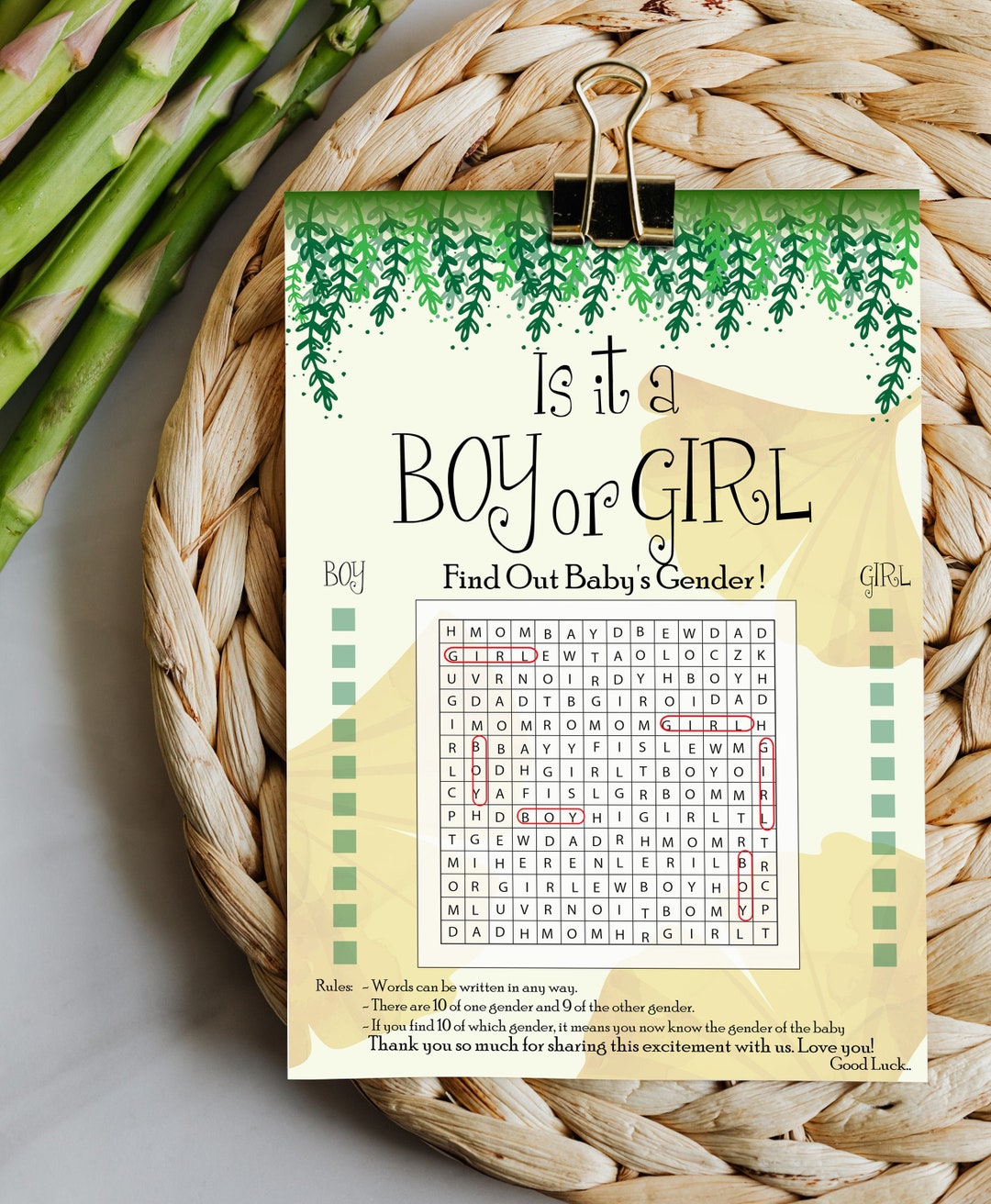 Baby Gender Reveal Word Search Game - Gender Reveal Party Game - Gender ...