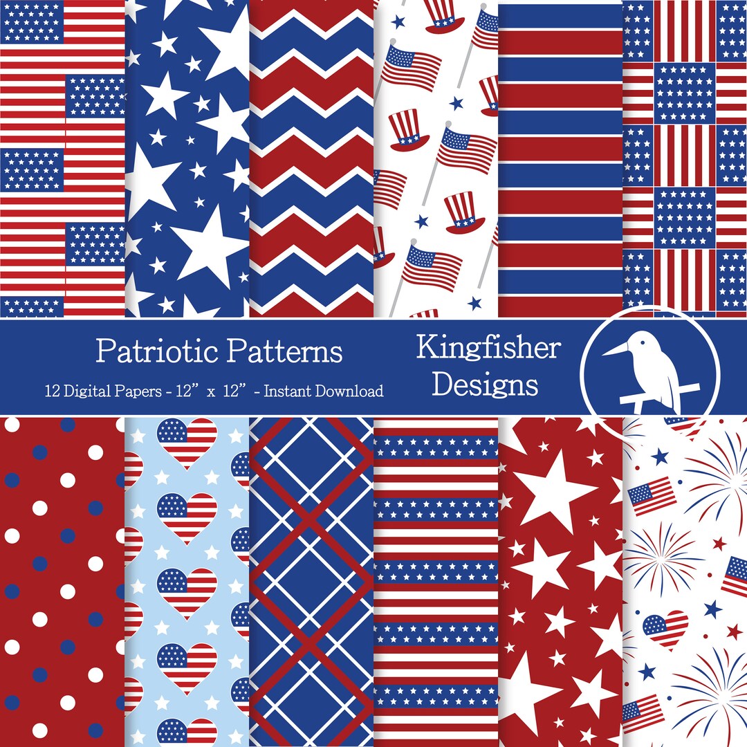 12 American Red, White & Blue Digital Papers Set for Instant Download ...
