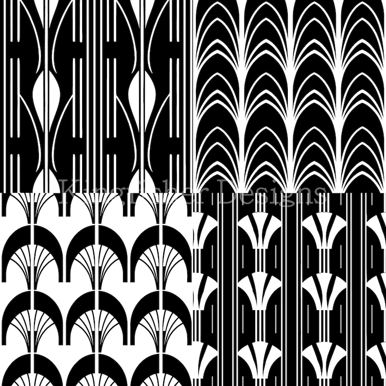 15 Black and White Art Deco Style Patterns Digital Papers Set, Instant ...