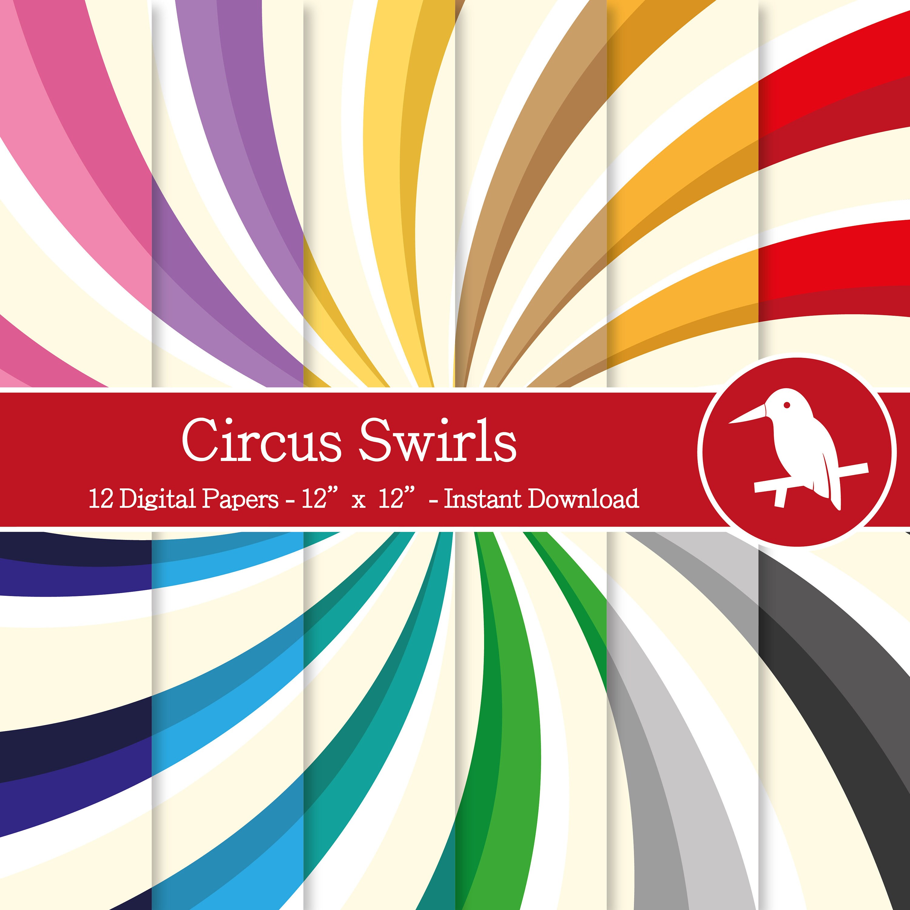 12 Colourful Circus Swirls Digital Papers Set for Instant Download ...