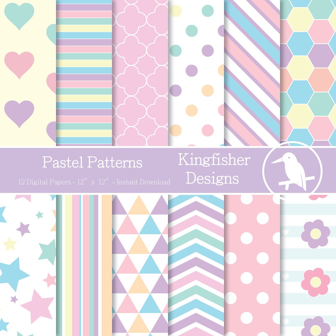 12 Cute Pastel Patterns Digital Papers Set for Instant Download ...