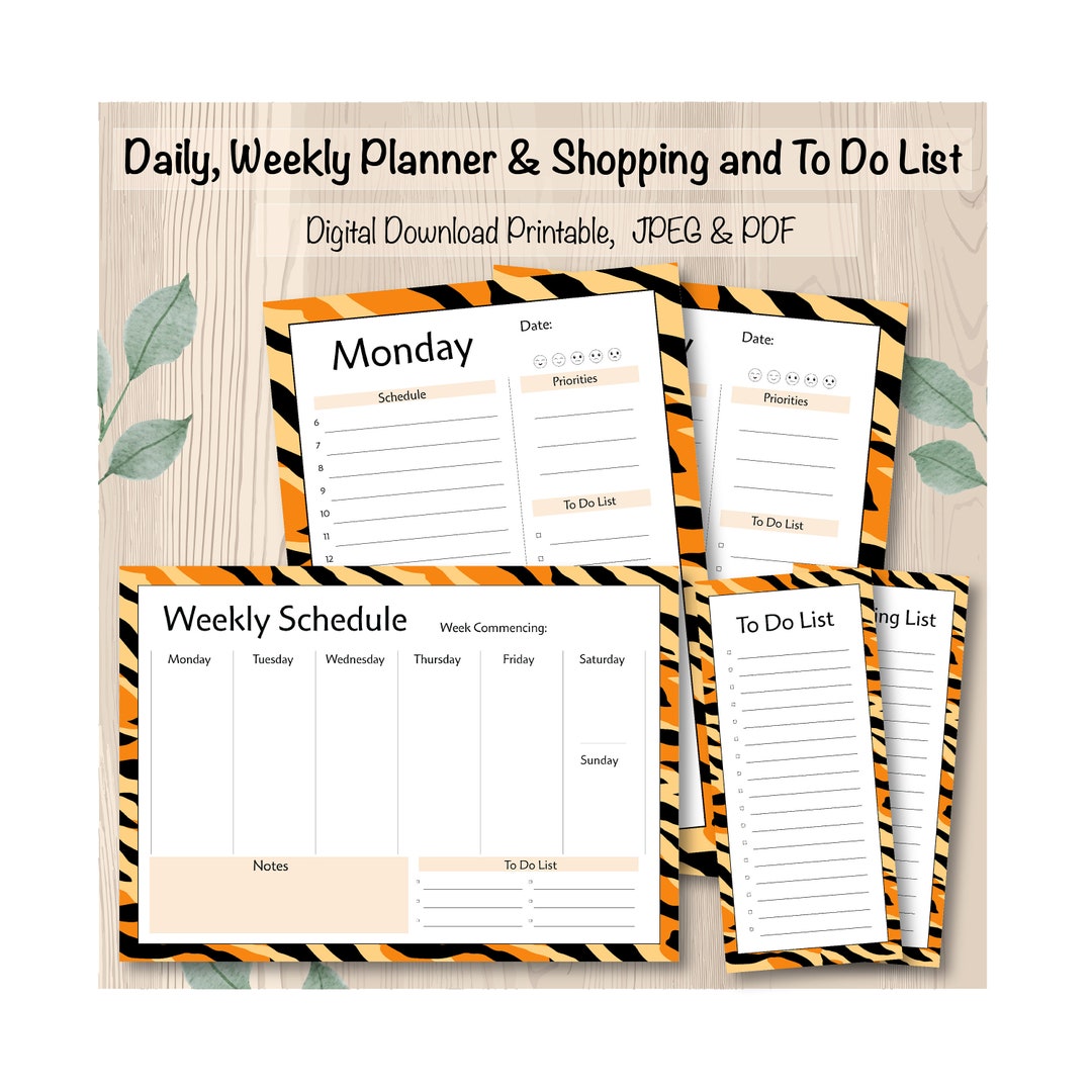Tiger Stripes Animal Print Design Pattern Printable Planner Set Daily ...
