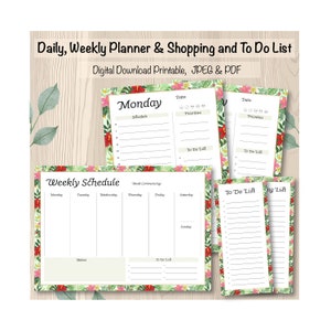 Tropical Floral Design Pattern Printable Planner Set Daily and Weekly ...