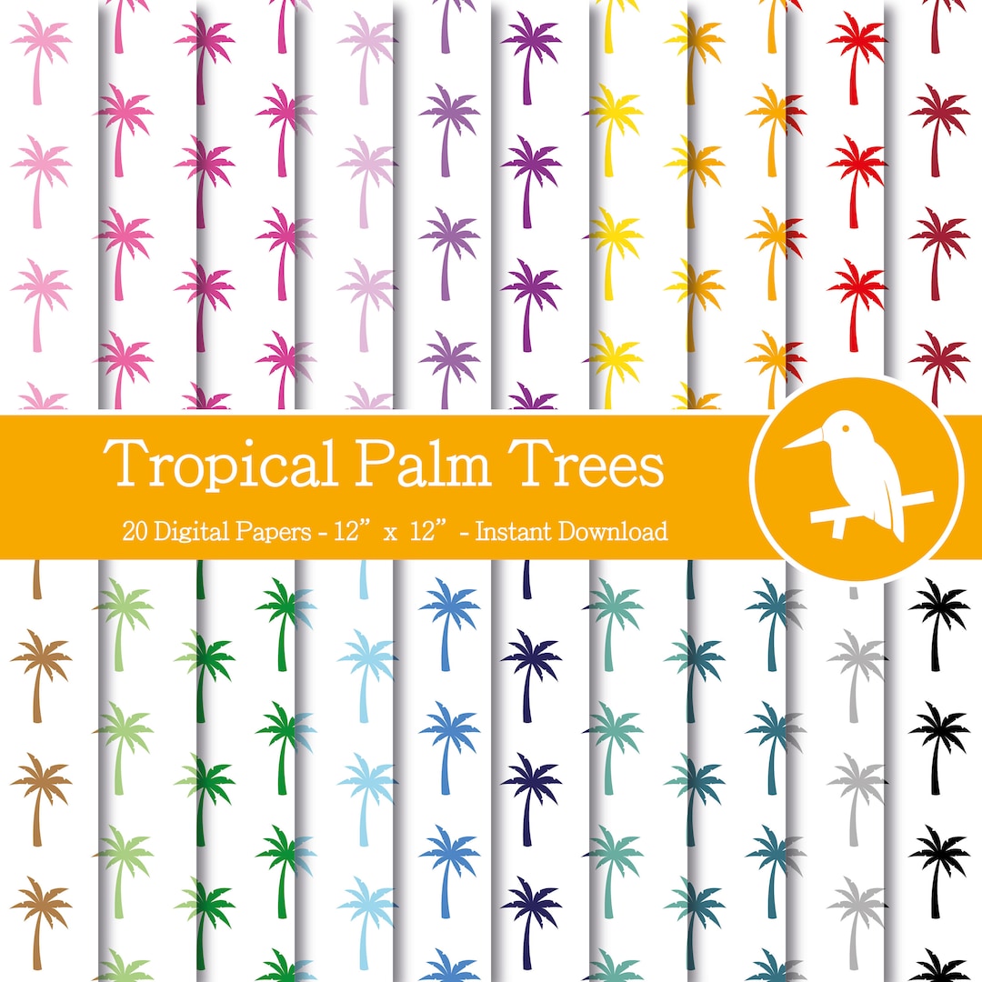20 Tropical Palm Trees Digital Papers Set for Instant Download ...