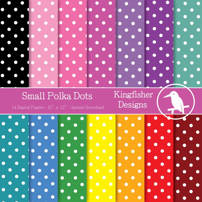 14 Colourful Small Polka Dot Digital Paper for Instant Download ...