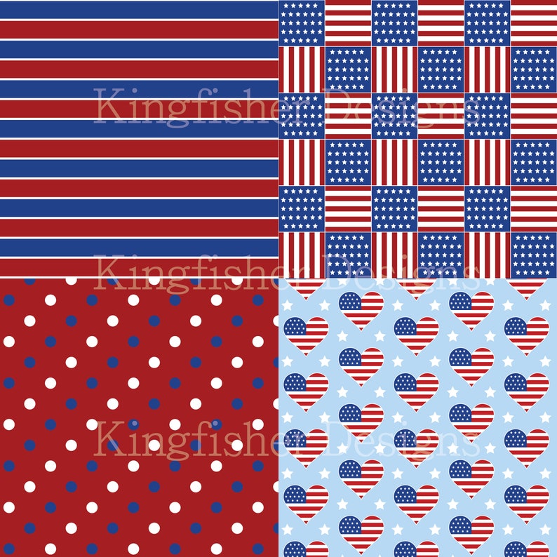12 American Red, White & Blue Digital Papers Set for Instant Download ...