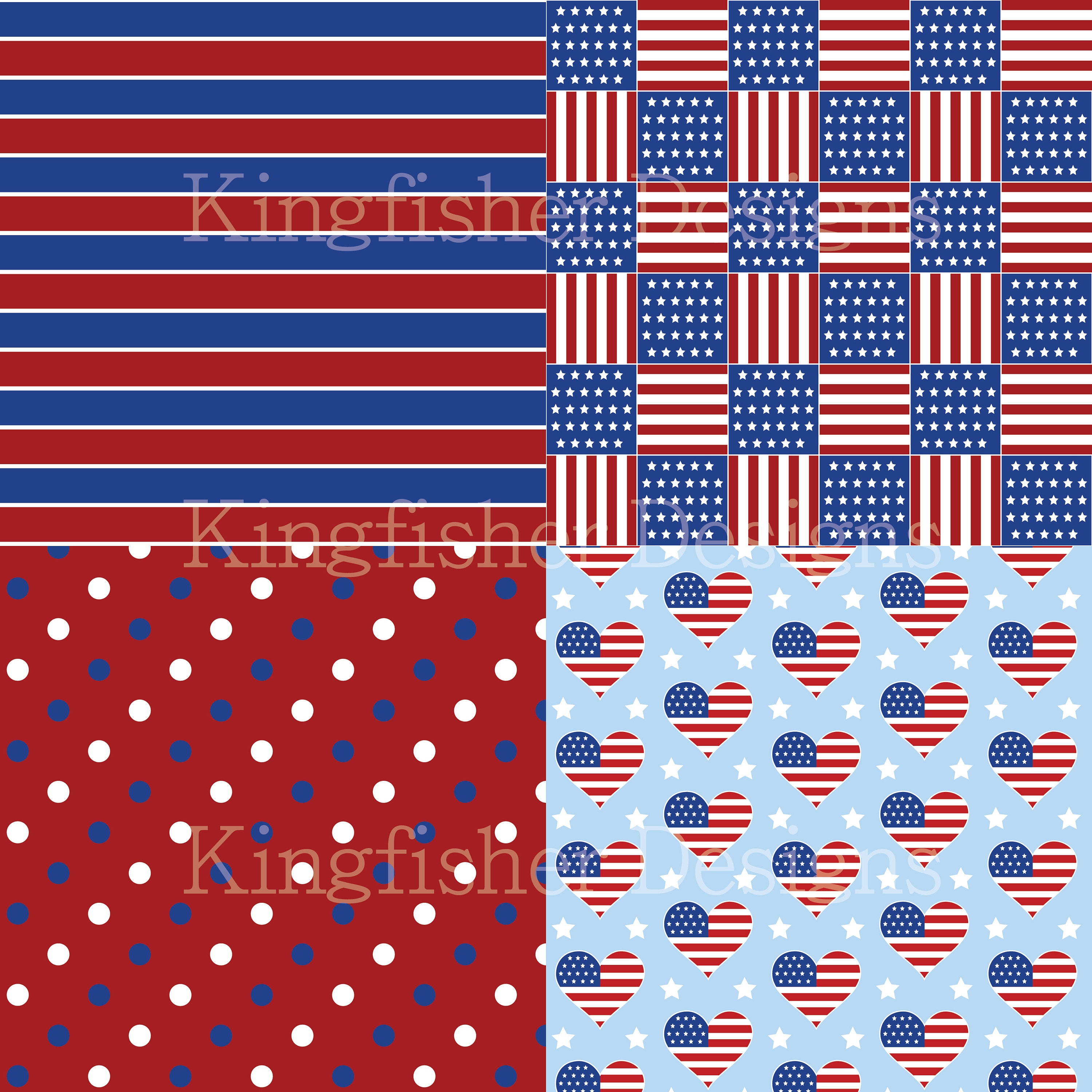 12 American Red, White & Blue Digital Papers Set for Instant Download ...