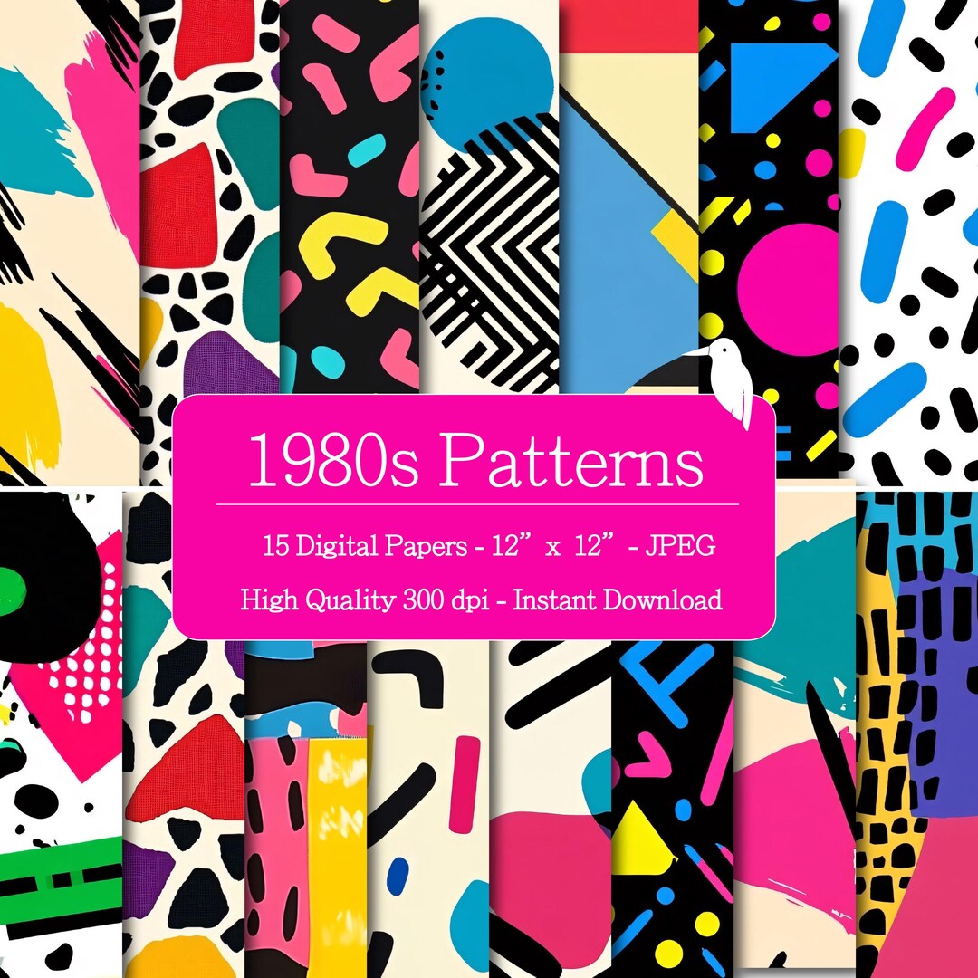 1980s Pattern Textures Digital Papers Set for Instant Download, Digital ...