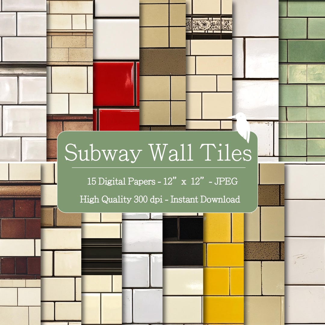 Subway Wall Tiles Texture Digital Papers Set for Instant Download ...