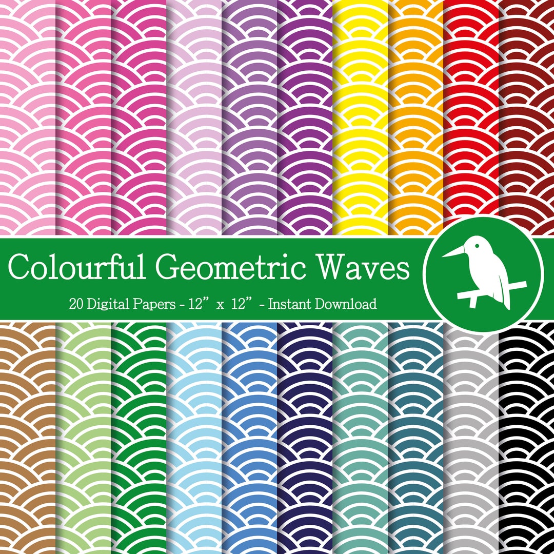 20 Colourful Geometric Waves Design Pattern Digital Paper for Instant ...