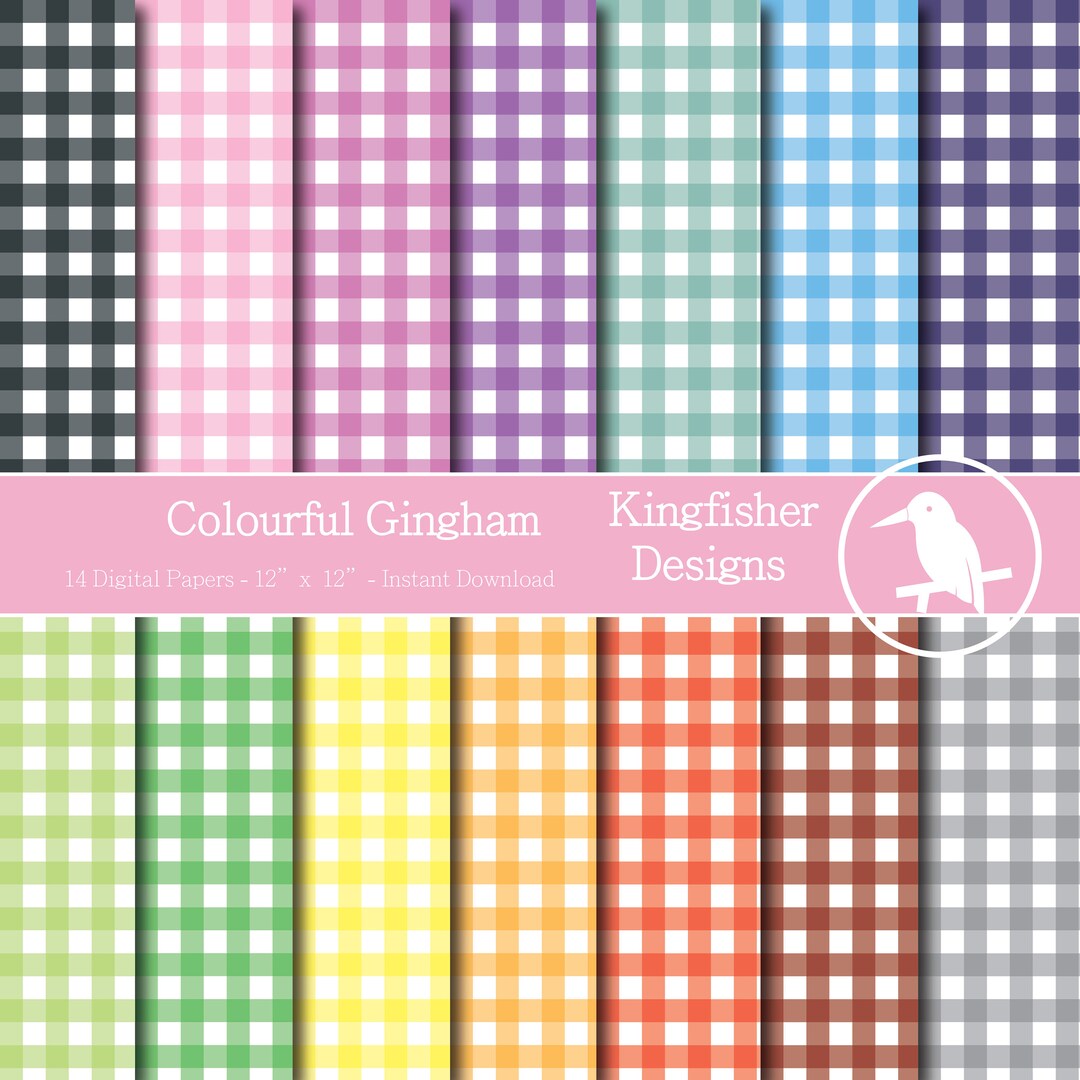 14 Colourful Gingham Patterns Digital Papers Set for Instant ...