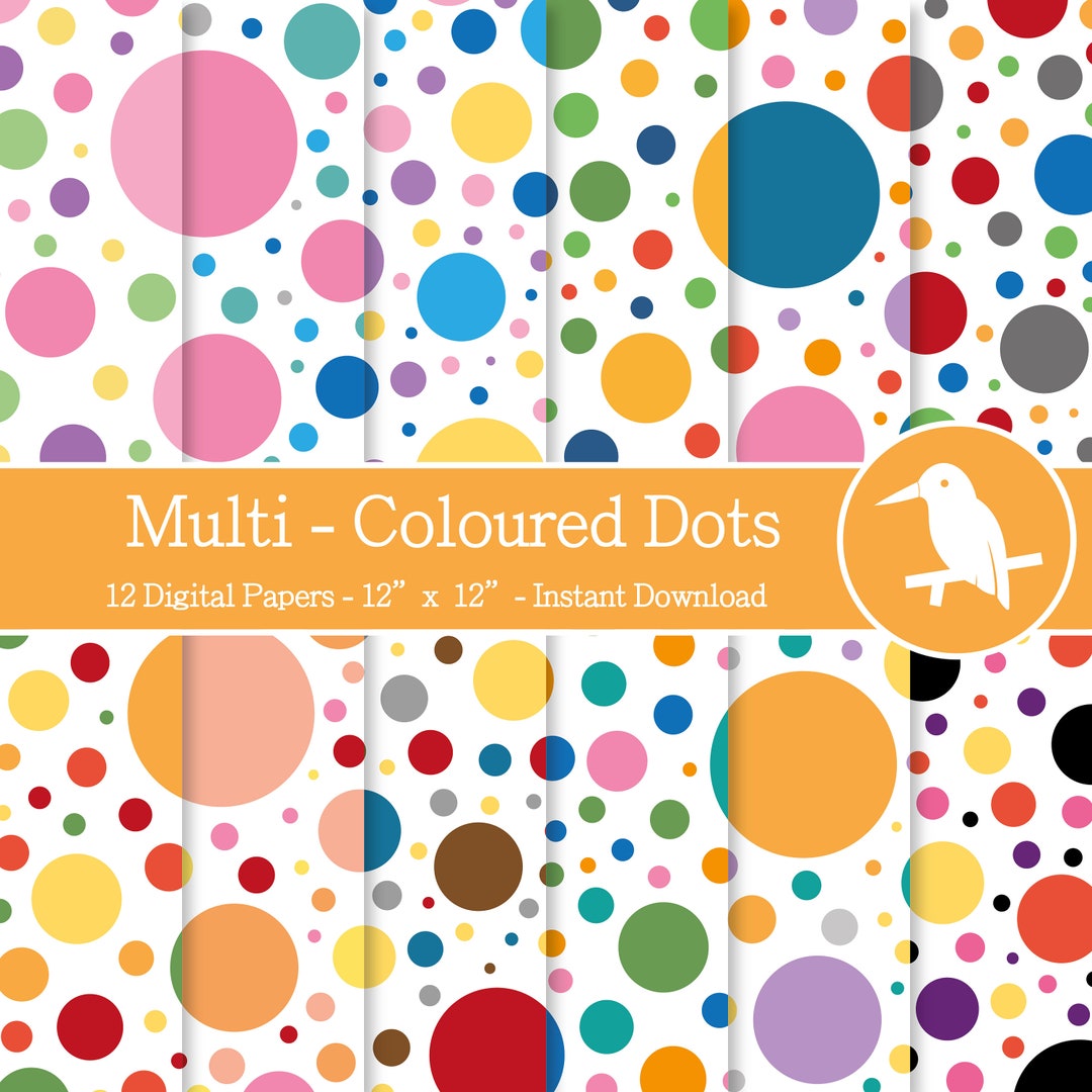 12 Multi - Coloured Dots Digital Papers Set for Instant Download ...