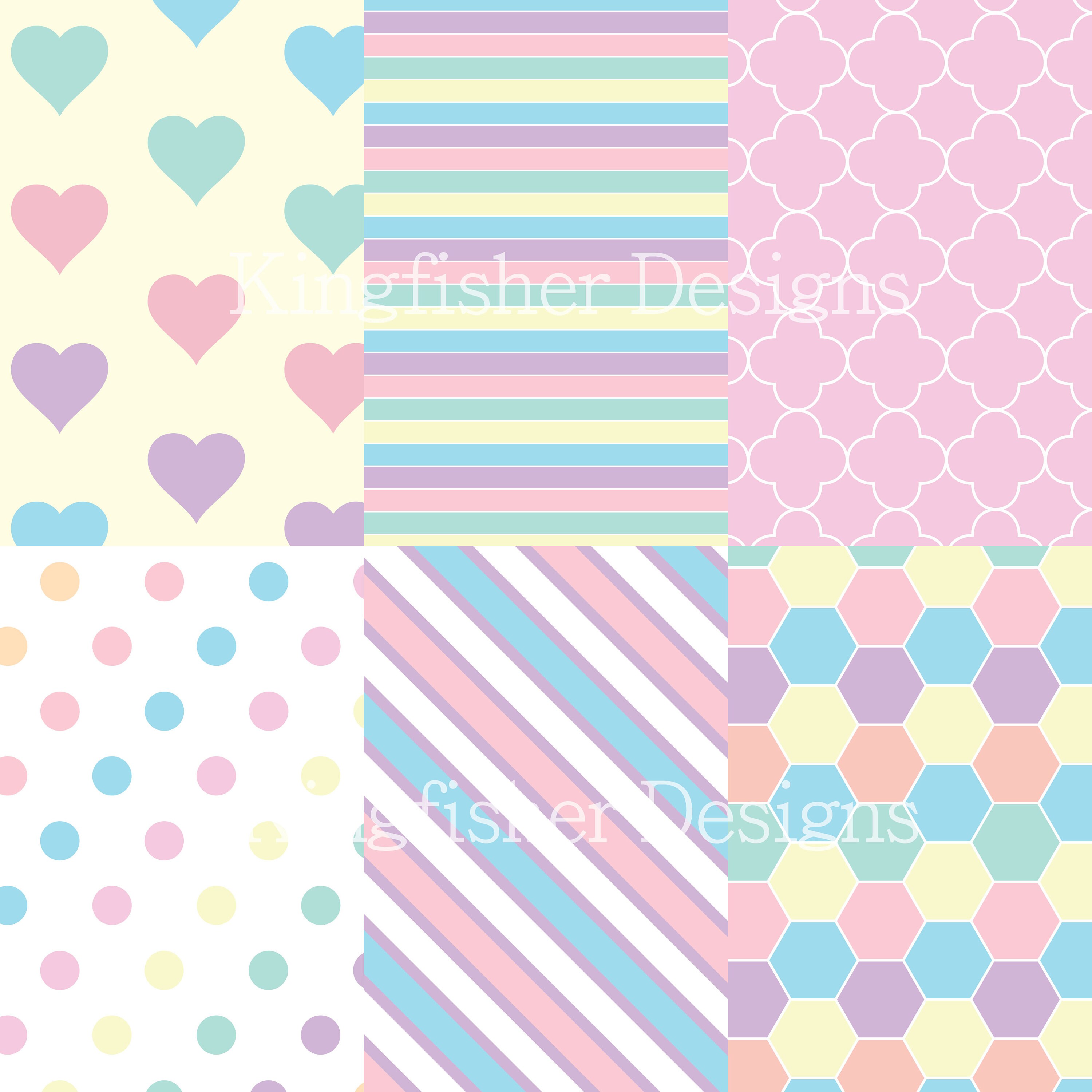 12 Cute Pastel Patterns Digital Papers Set for Instant Download ...