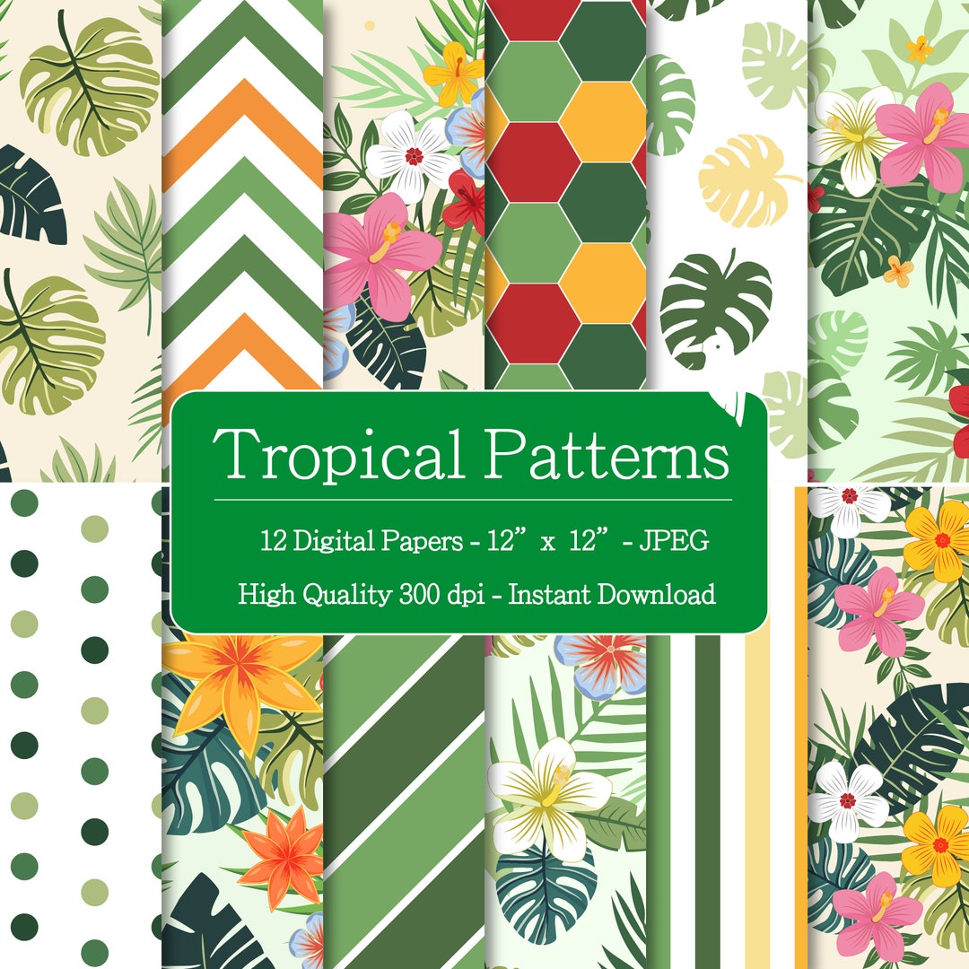 Tropical Style Patterns Designs Pattern Paper for Instant Download ...