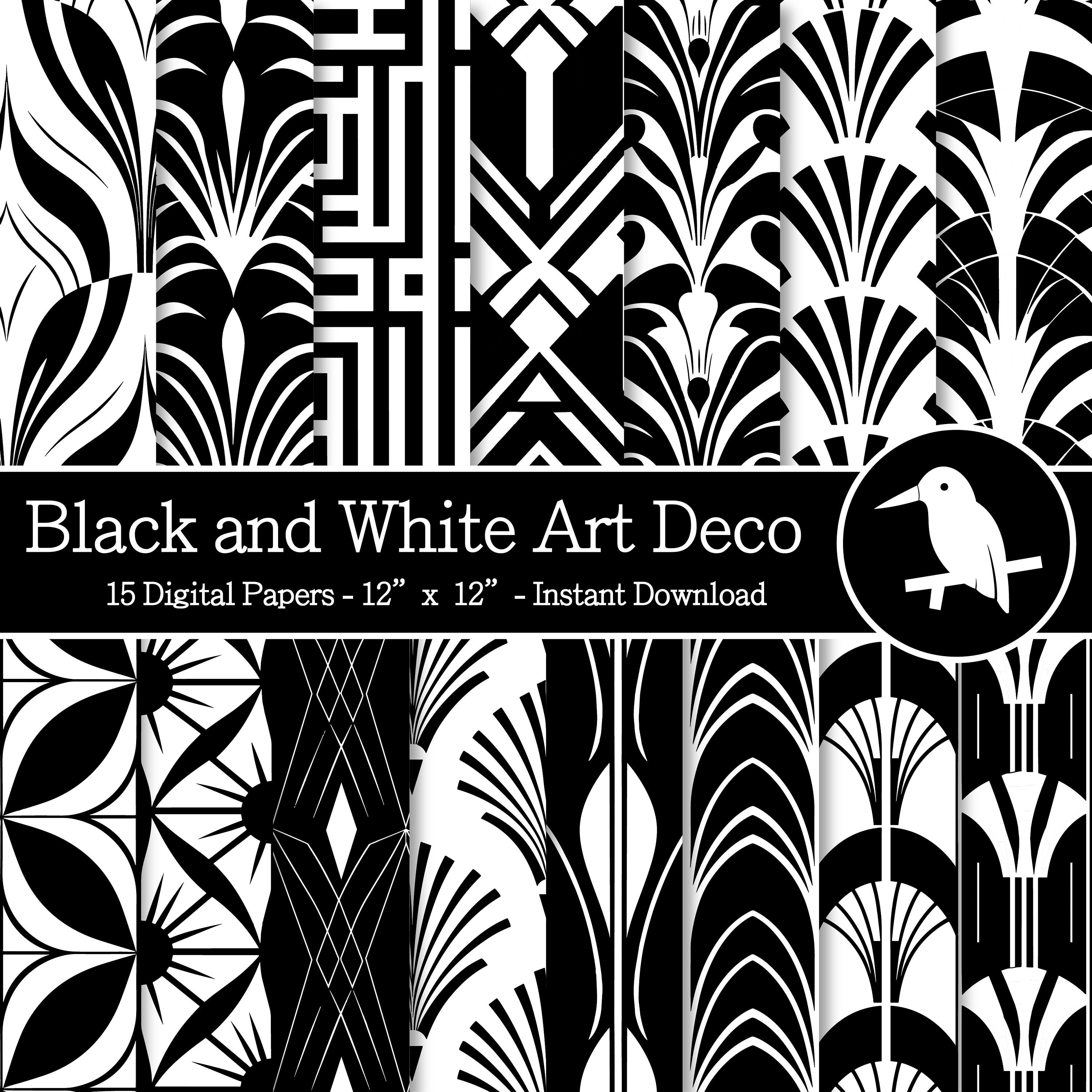 15 Black and White Art Deco Style Patterns Digital Papers Set, Instant ...