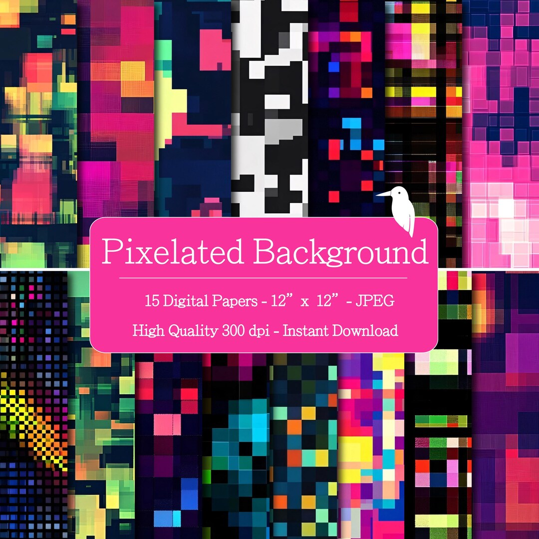 Pixelated Background Texture Digital Papers Set for Instant Download ...