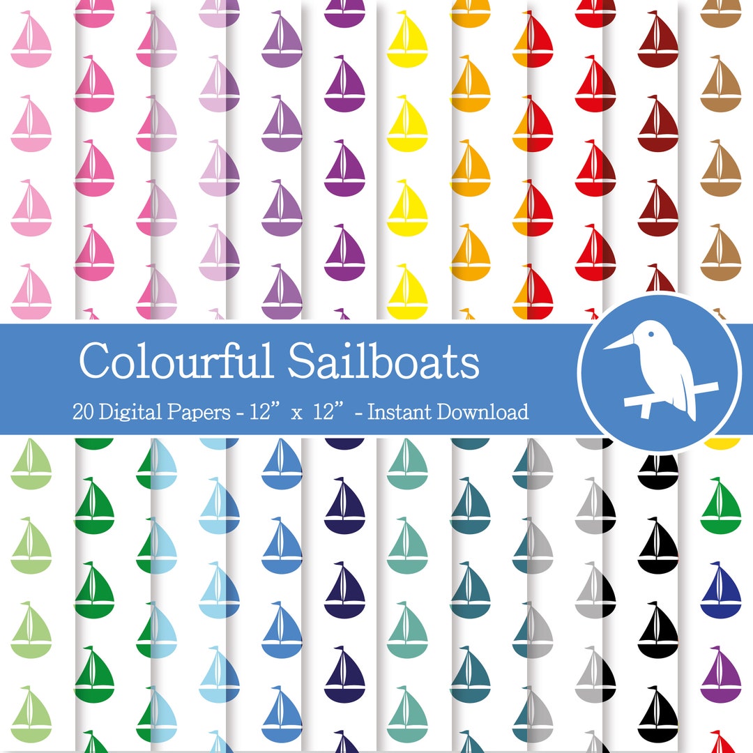 Colorful Sailboats Digital Paper Set – Scrapbooking Patterns (digital ...