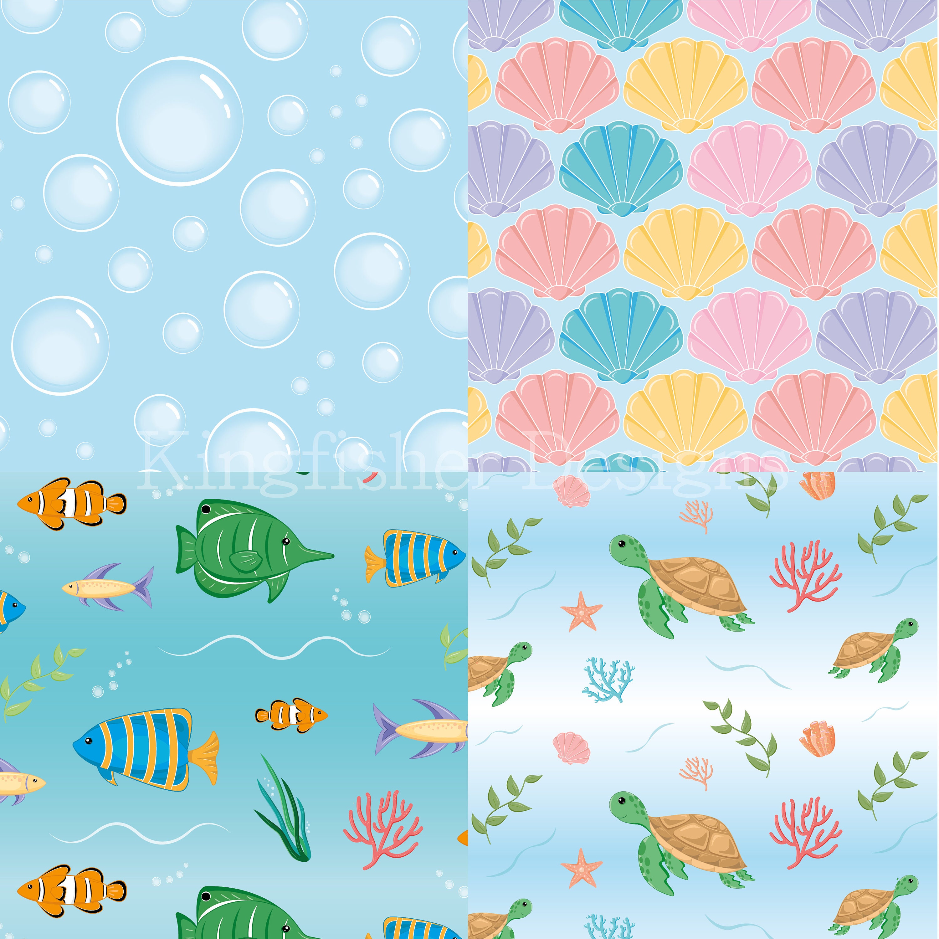 12 Under the Sea Designs Digital Papers Set for Instant Download ...