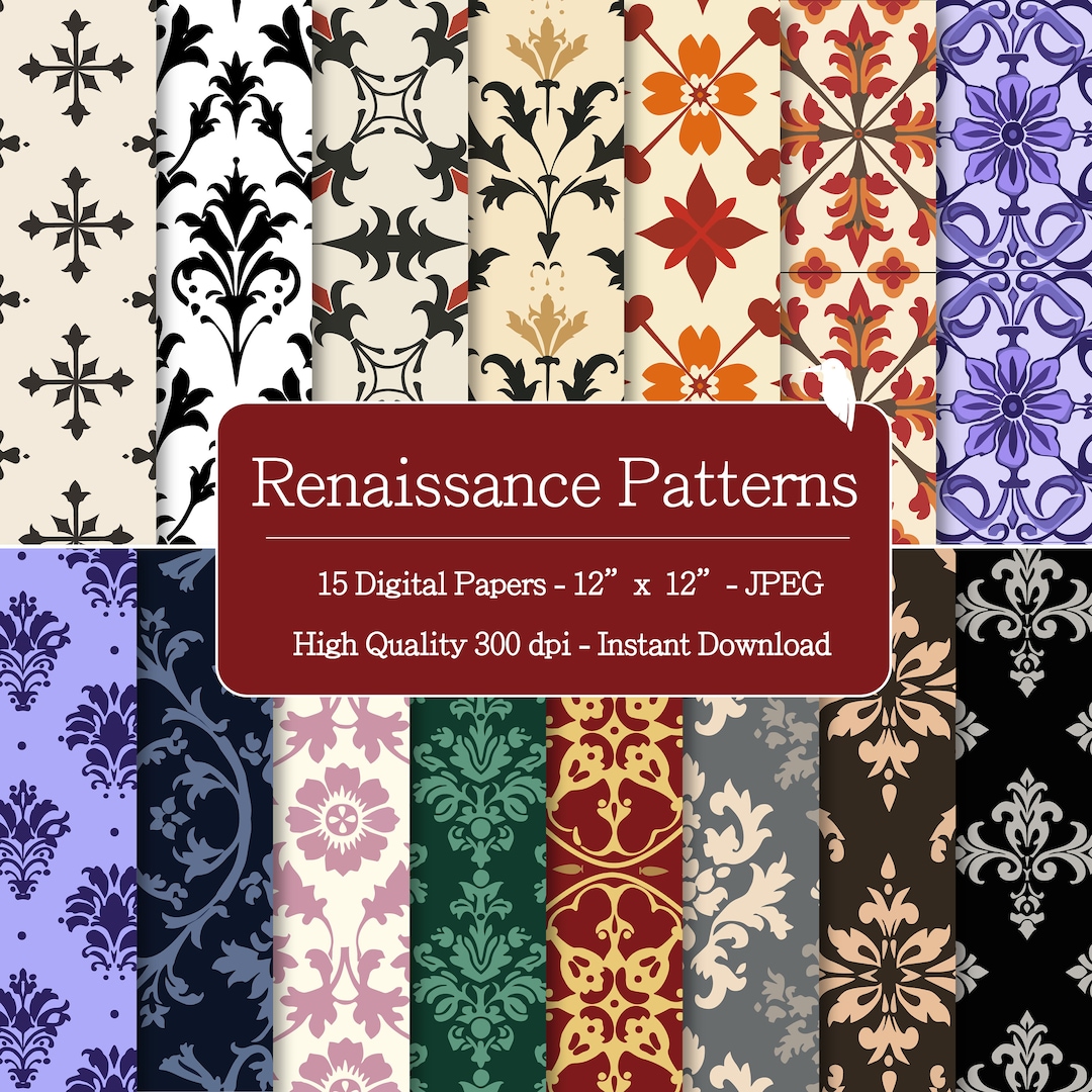 Renaissance Style Patterns Designs Pattern Paper for Instant Download ...