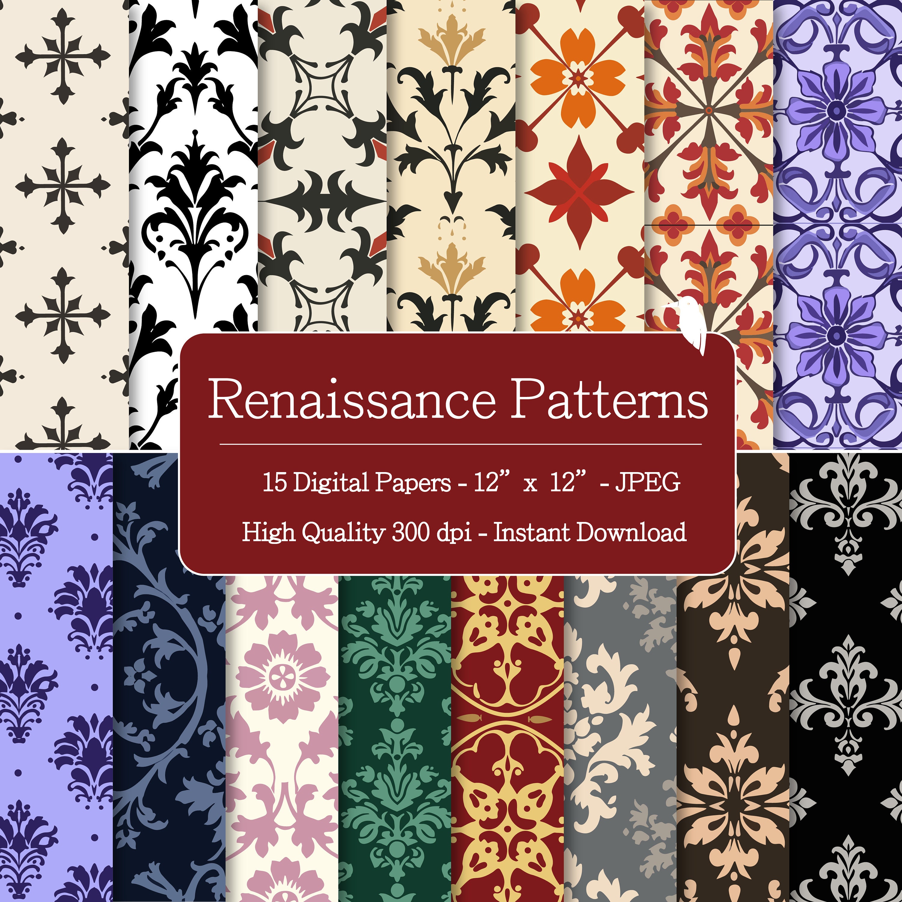 Renaissance Style Patterns Designs Pattern Paper for Instant Download ...