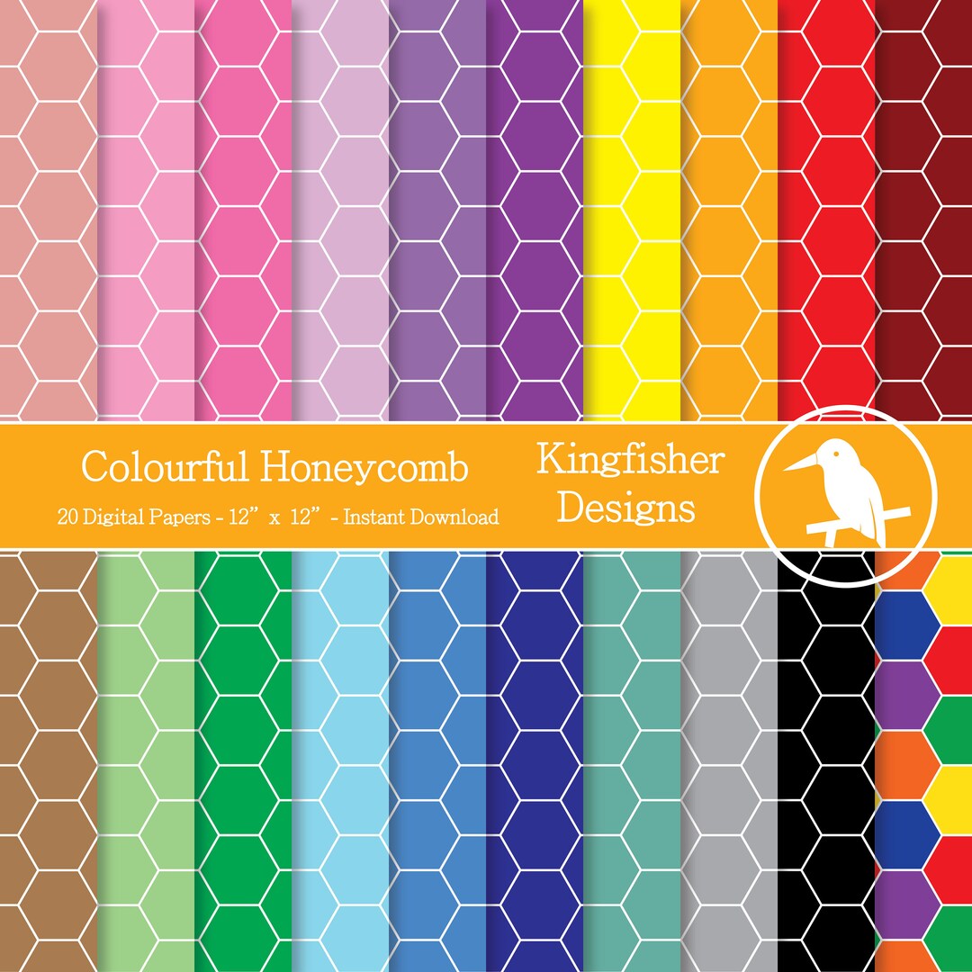 20 Colourful Honeycomb Pattern Digital Papers Set for Instant ...
