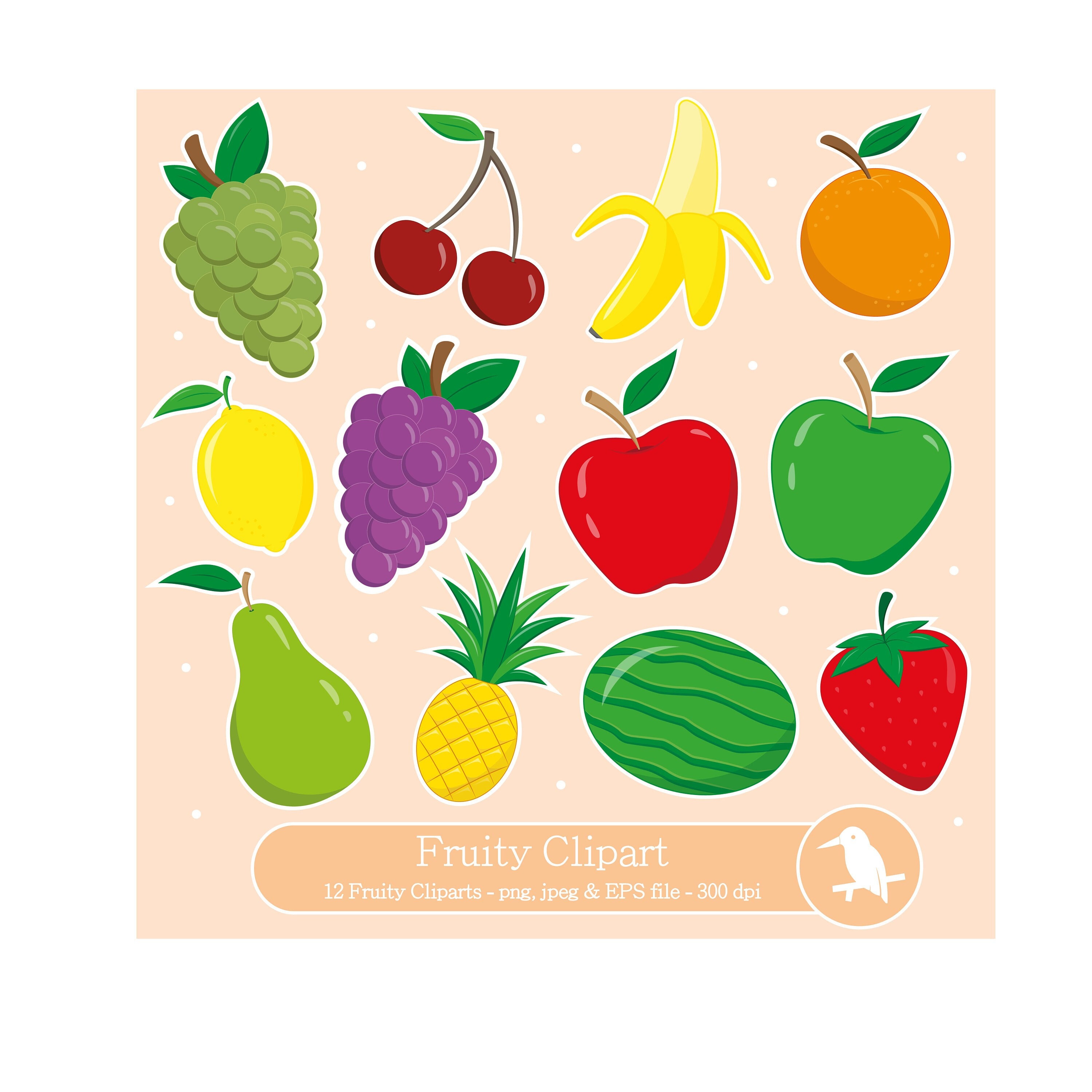 12 Colourful Summer Digital Fruit Clipart Vectors Instant Download - Etsy