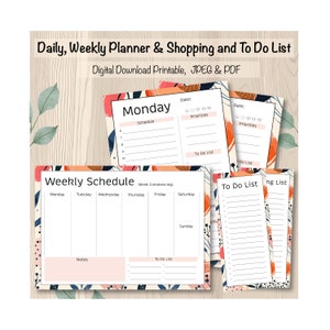 Tropical Floral Design Pattern Printable Planner Set Daily and Weekly ...