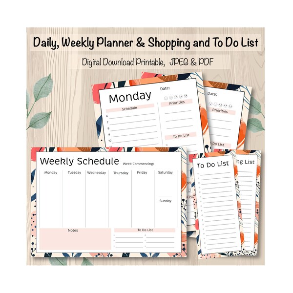 Tropical Floral Design Pattern Printable Planner Set Daily and Weekly ...