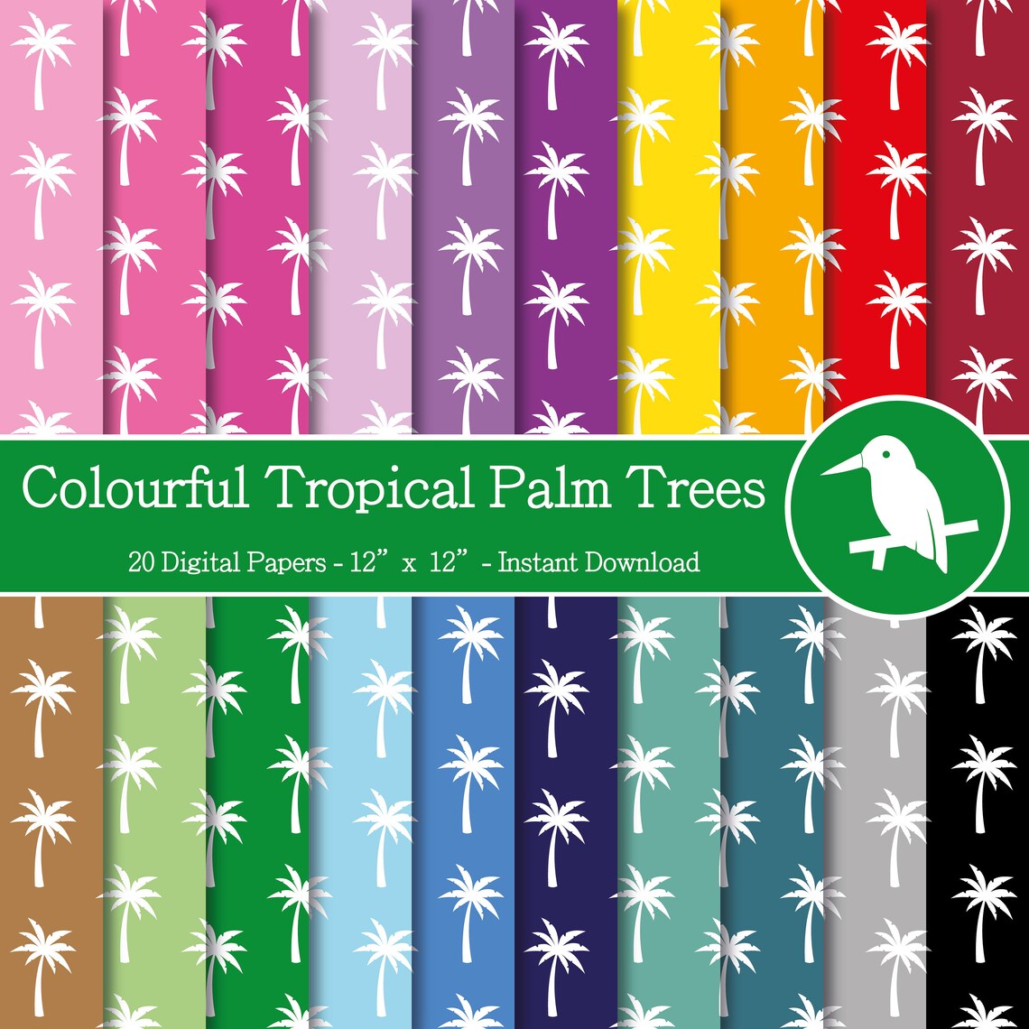 20 Colourful Palm Trees Digital Papers Set for Instant Download ...