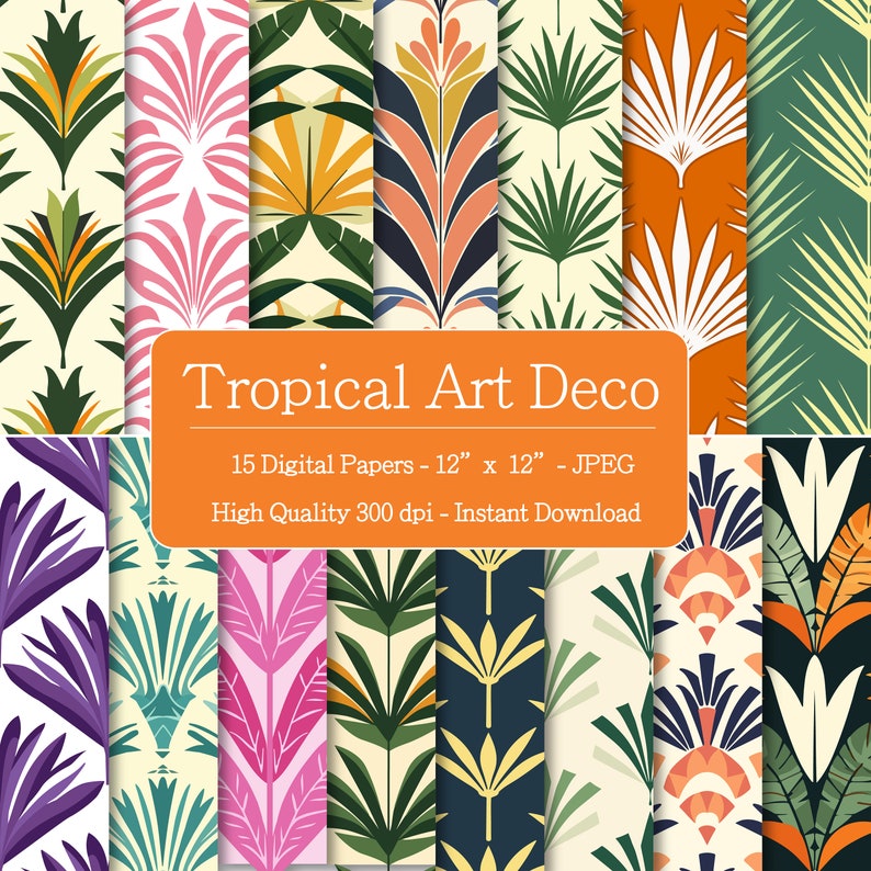 Tropical Art Deco Style Patterns Designs Pattern Paper for Instant ...