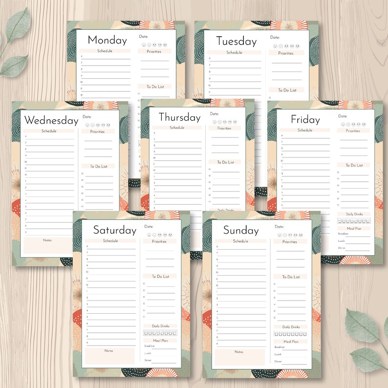 Boho Circle Design Pattern Printable Planner Set Daily and Weekly ...