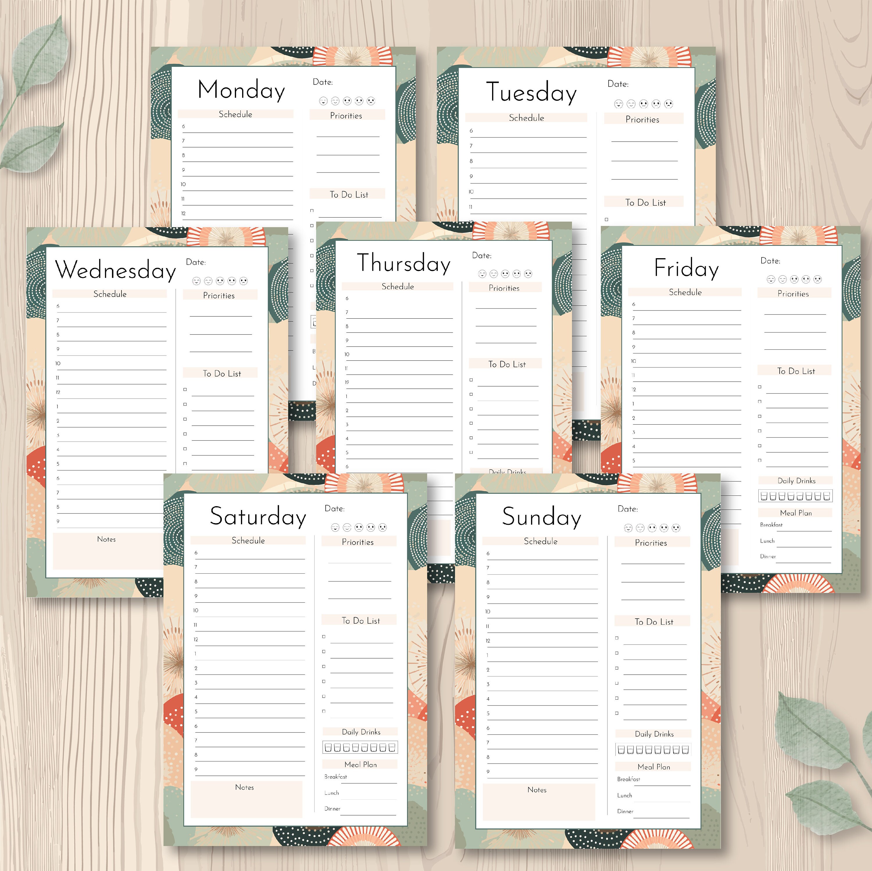 Boho Circle Design Pattern Printable Planner Set Daily and Weekly ...