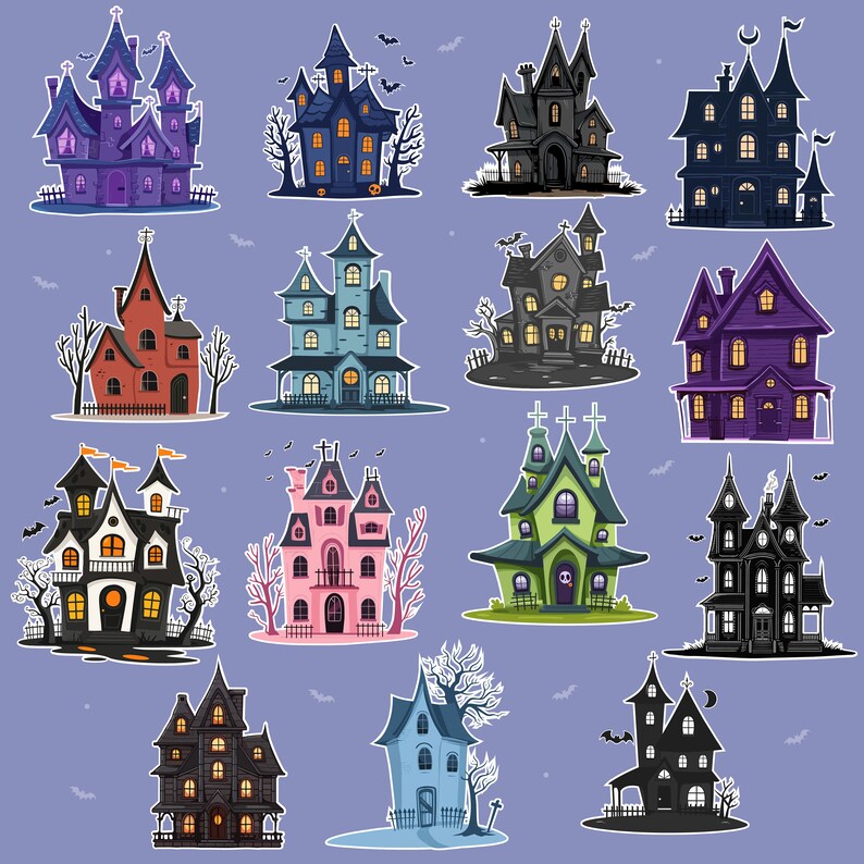 Halloween Haunted Houses Clipart Design Illustration Images – Instant ...