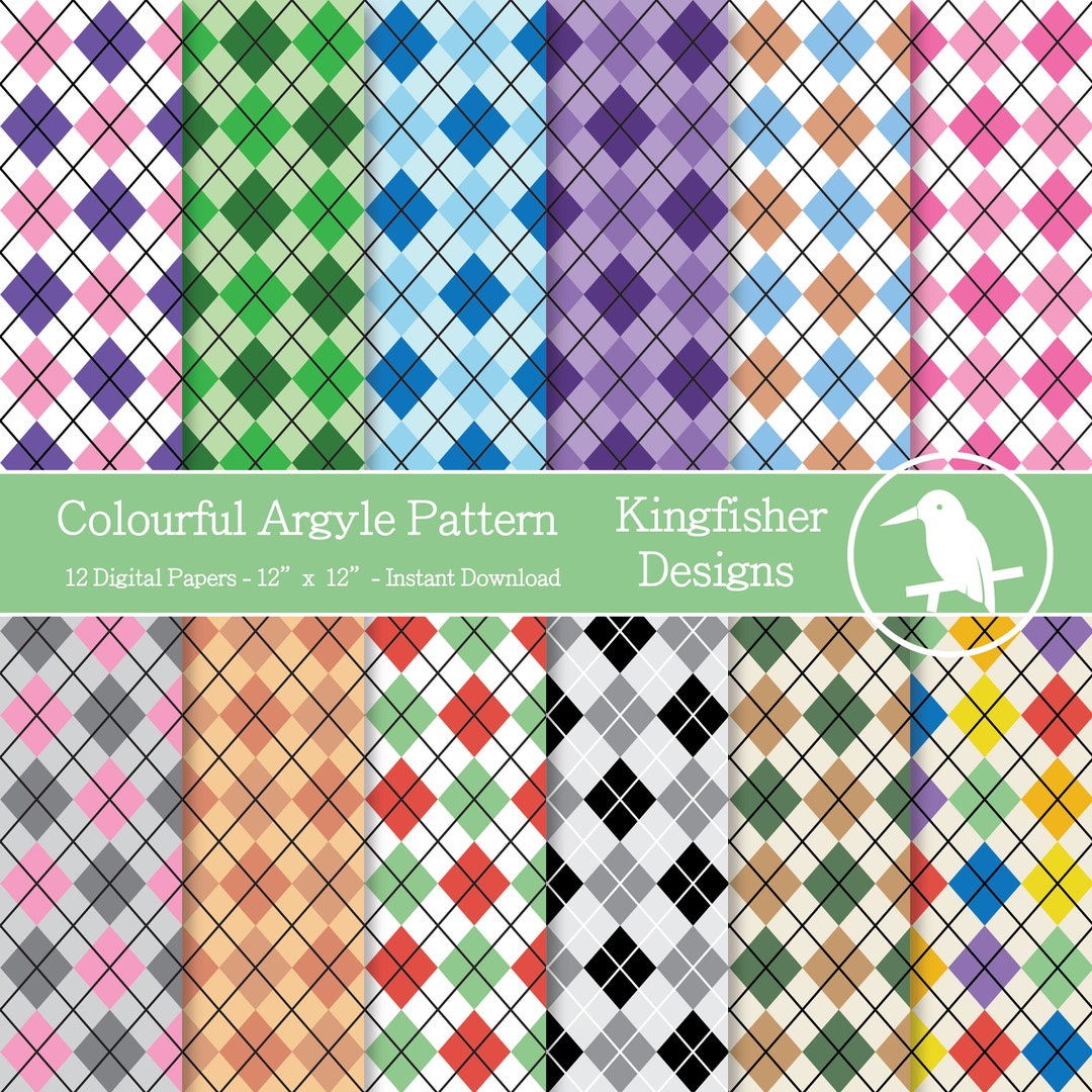 12 Colourful Argyle Style Digital Papers Set for Instant Download ...