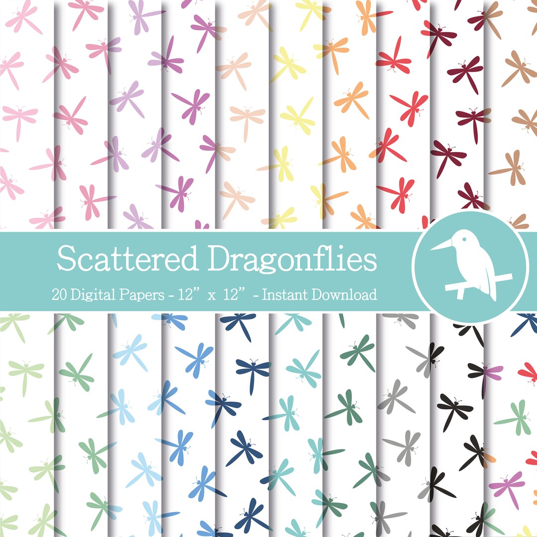 20 Scattered Dragonfly Design Digital Papers Set for Instant ...