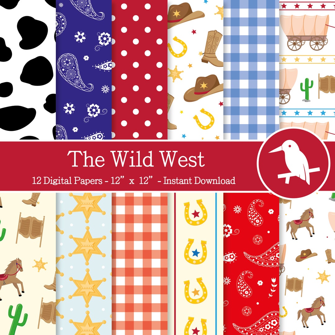 12 Fun Cowboy Designs Digital Papers Set for Instant Download – Digital ...