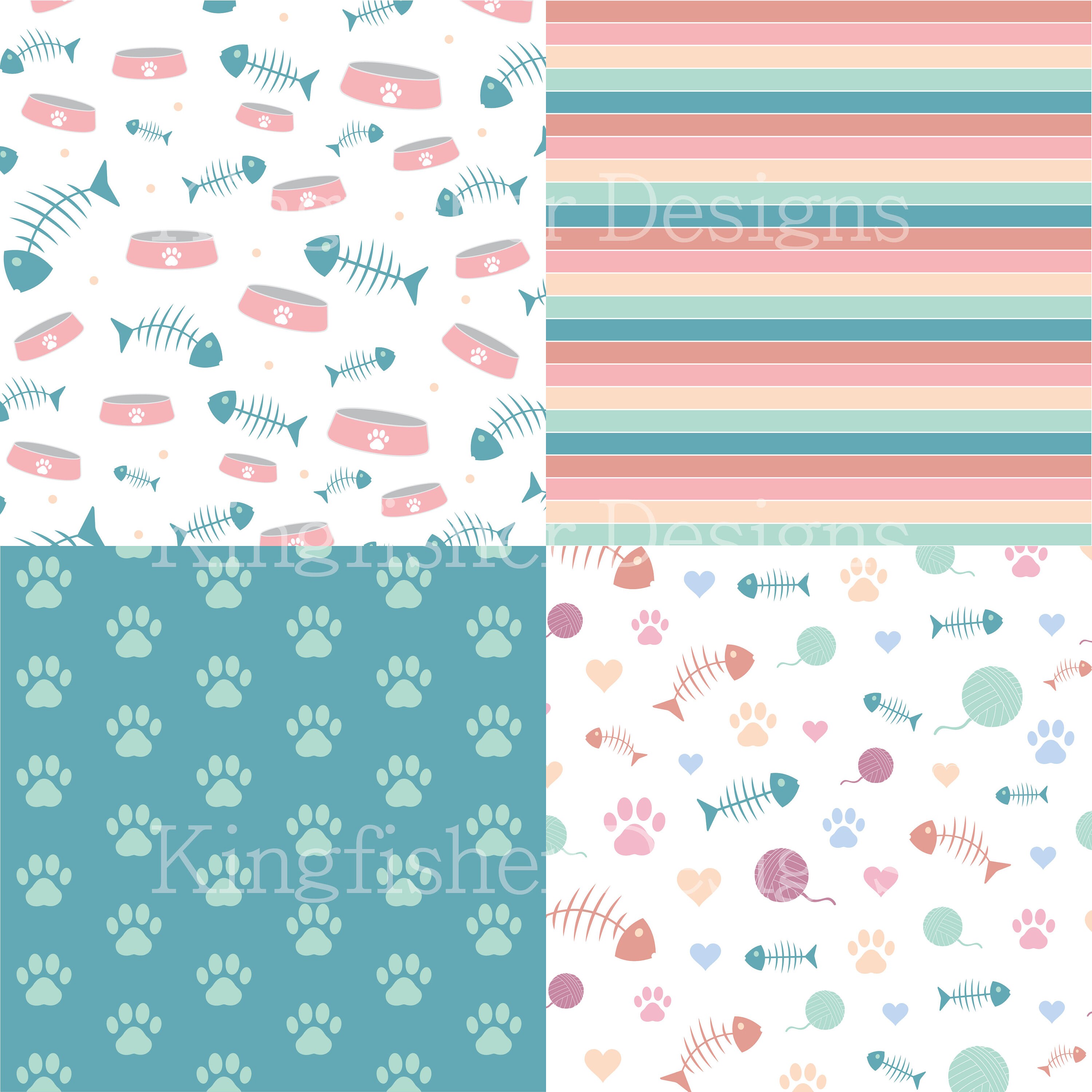 12 Cute Cat Patterns Digital Paper for Instant Download - Scrapbooking ...