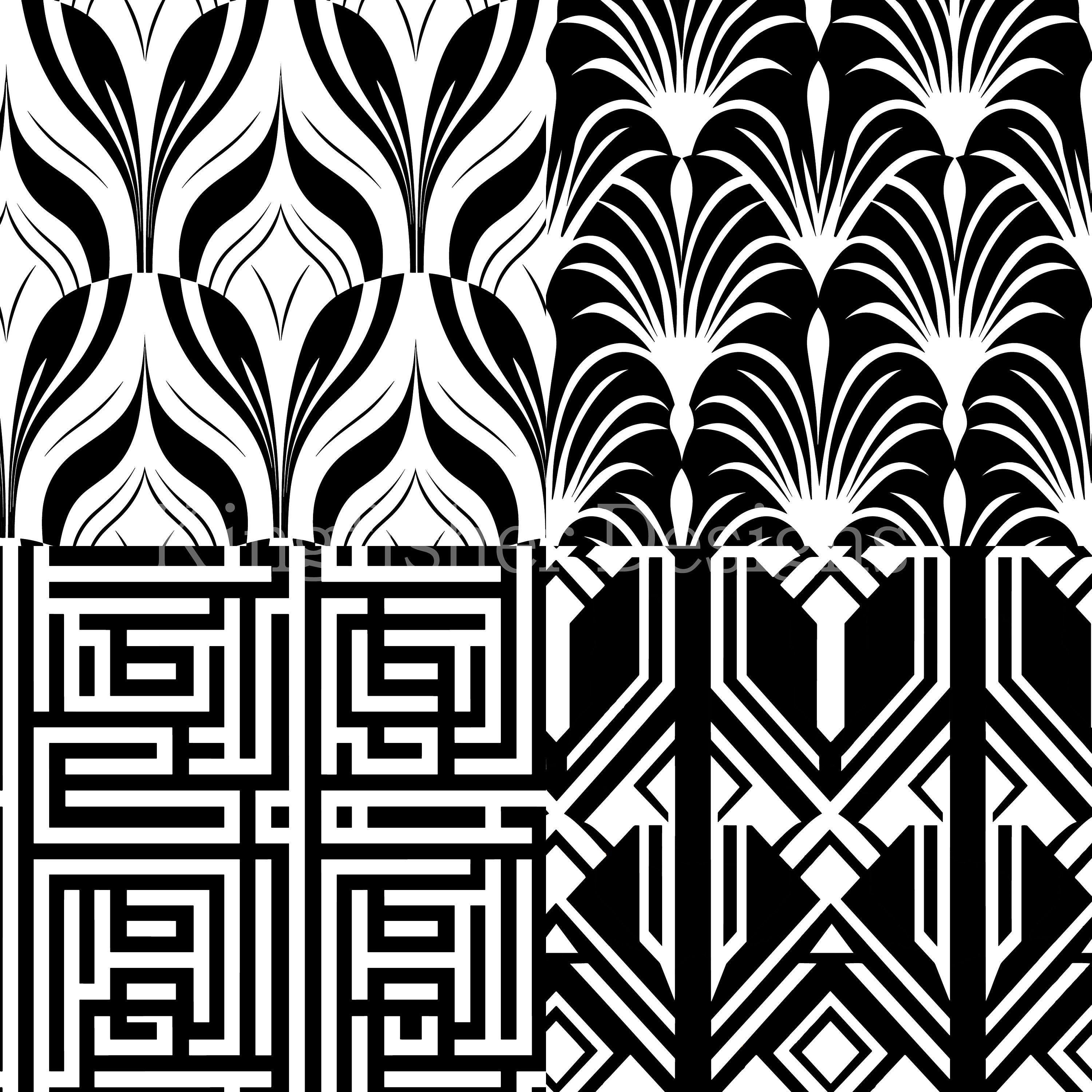 15 Black and White Art Deco Style Patterns Digital Papers Set, Instant ...