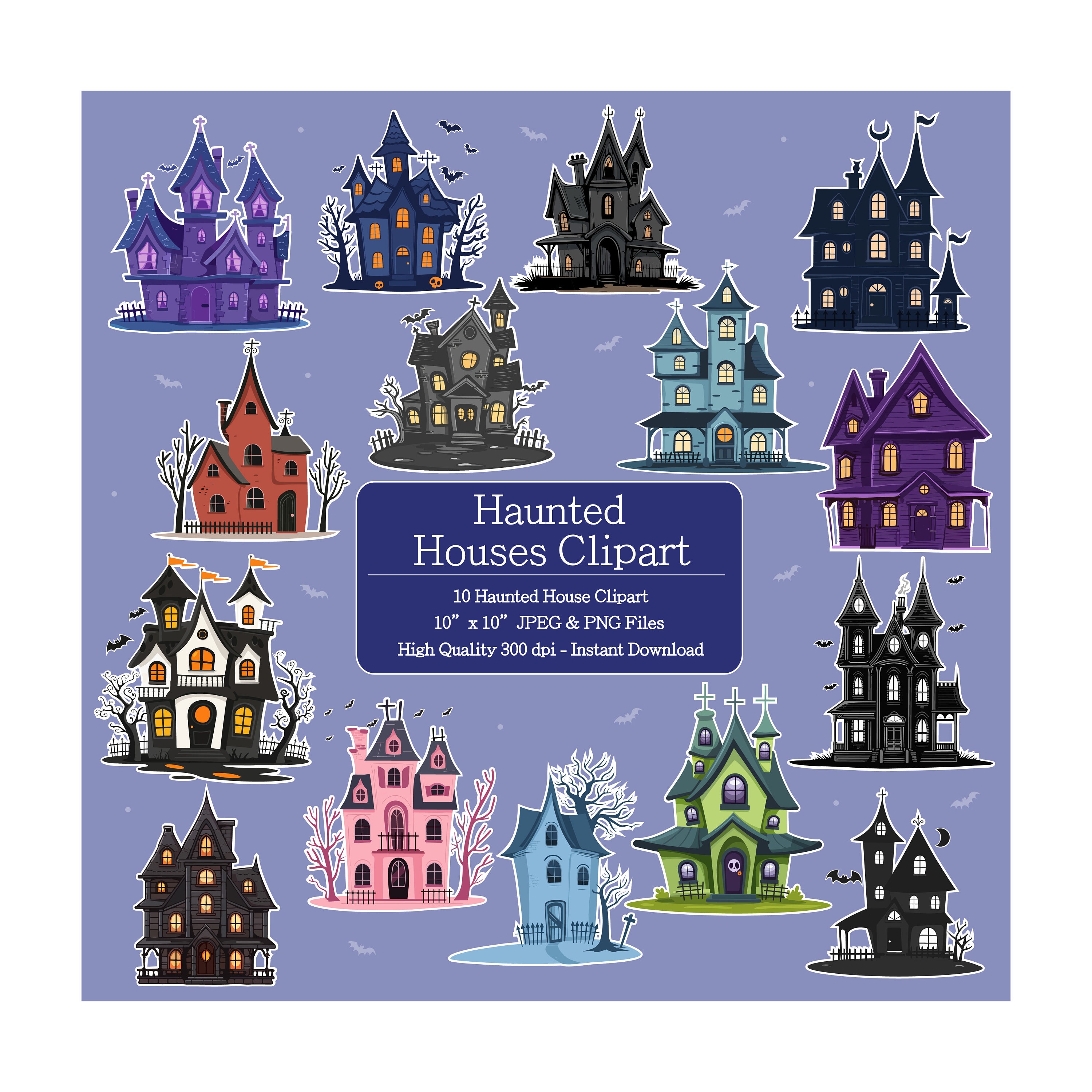 Halloween Haunted Houses Clipart Design Illustration Images – Instant ...