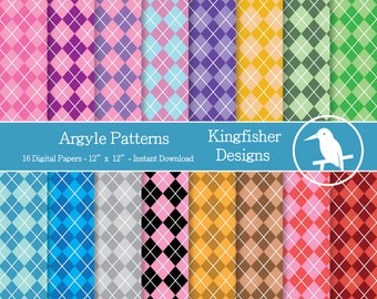 Rainbow Argyle Digital Paper for Scrapbooking, Paper Crafting and ...